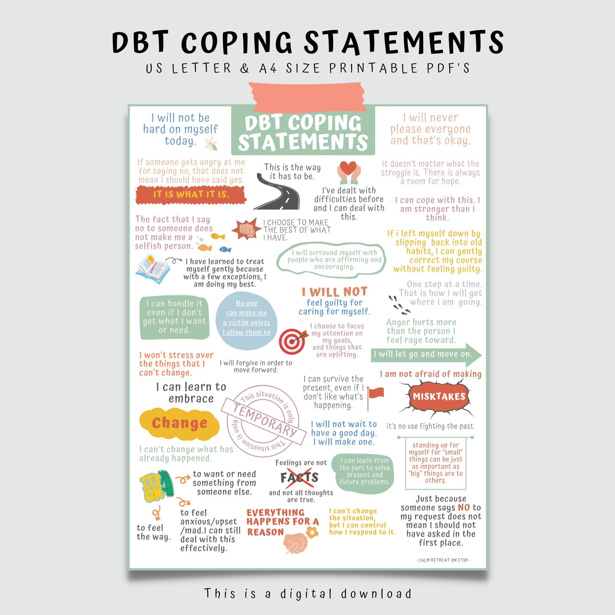 DBT Coping Skills Handout Poster Dialectical Behavior - Etsy Australia