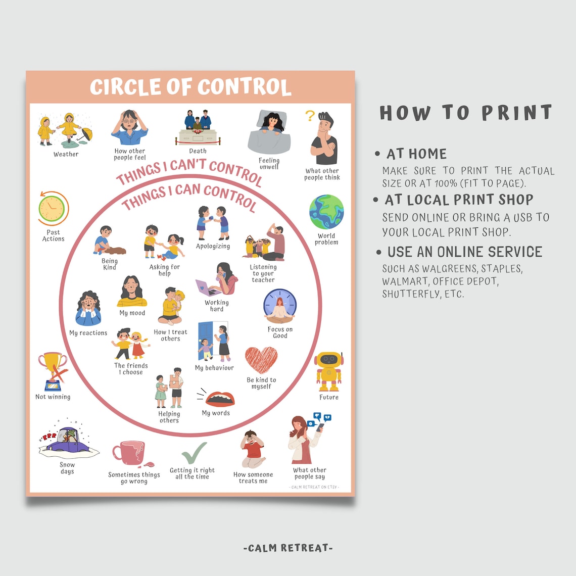 Circle of Control Handout: Mental Health Poster for Kids & Teens (PDF ...