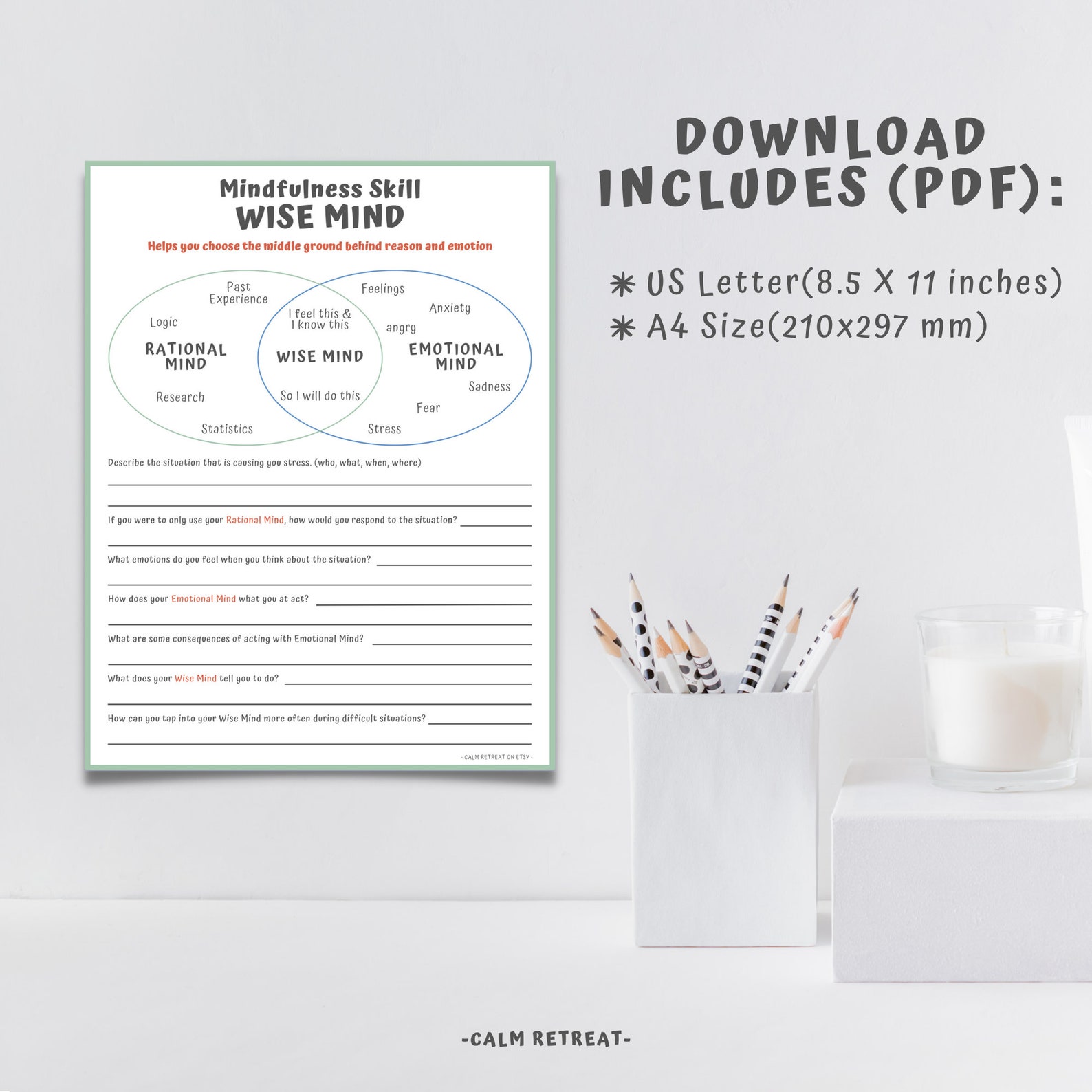 DBT Wise Mind Worksheets: Mindfulness Skills (PDF) - Etsy