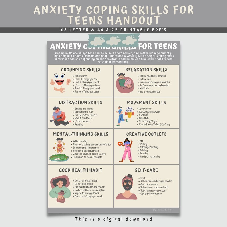 Anxiety Coping Skills for Teens Handout, Therapy School, Therapist ...