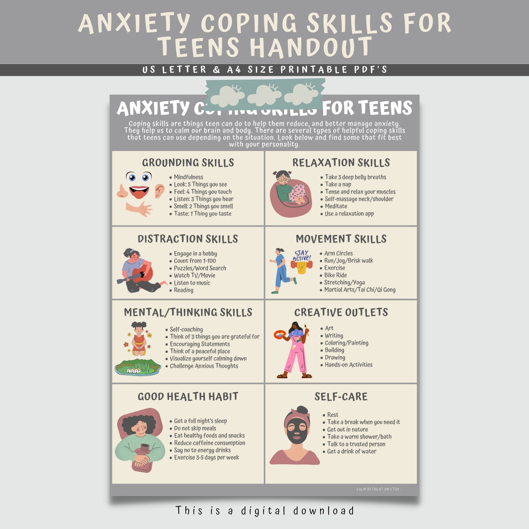 Anxiety Coping Skills for Teens Handout, Therapy School, Therapist ...