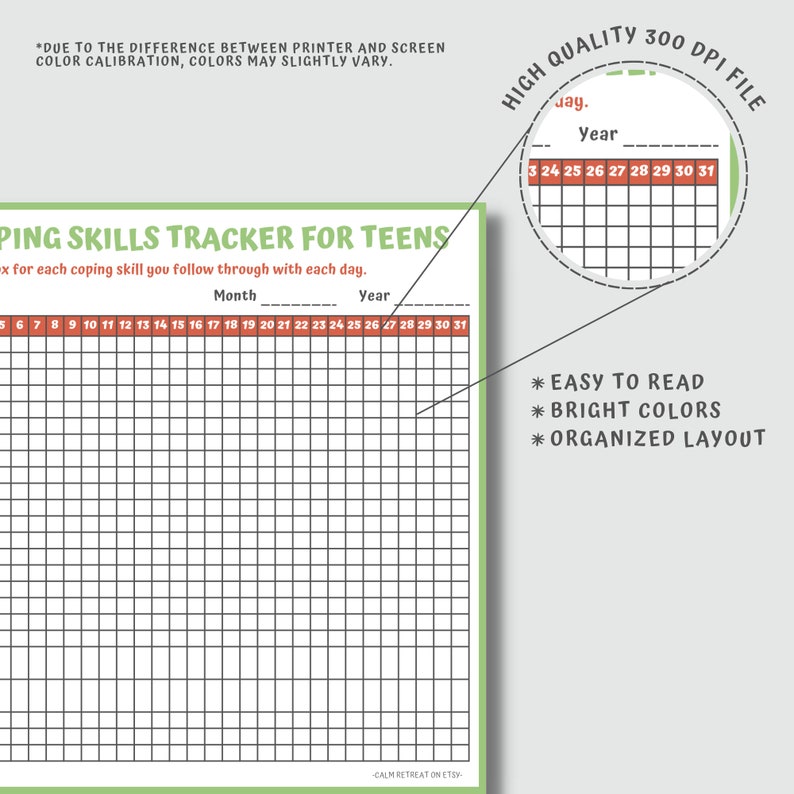 Coping Skills Tracker for Teens, Worksheet for Kids Teens, Growth ...