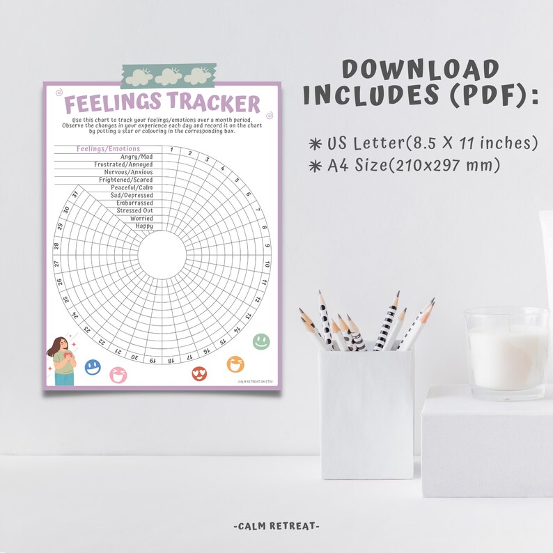 Feelings Emotions Monthly Tracker, Printable Worksheet for Kids ...