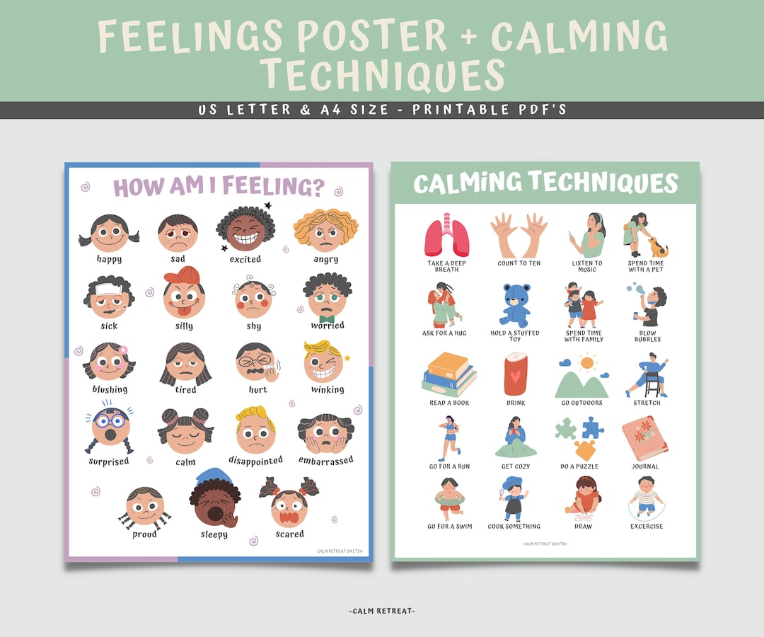 Feelings Chart With Calming Techniques Poster, Grounding Strategies ...