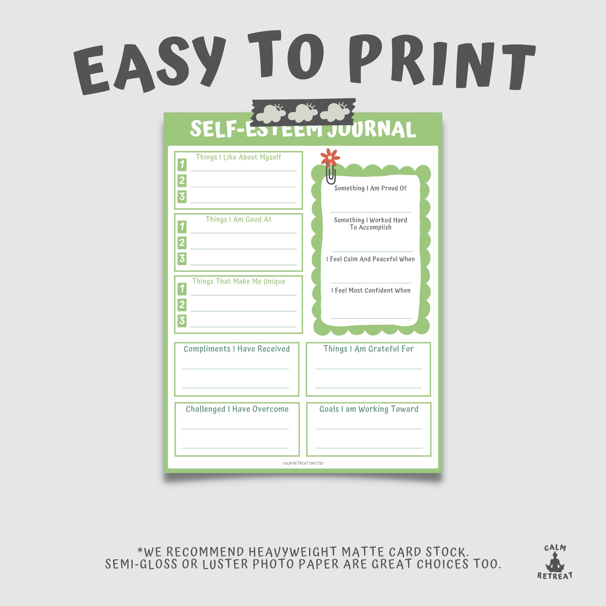 Self-esteem Journal Printable Worksheet Child Therapy Kids - Etsy