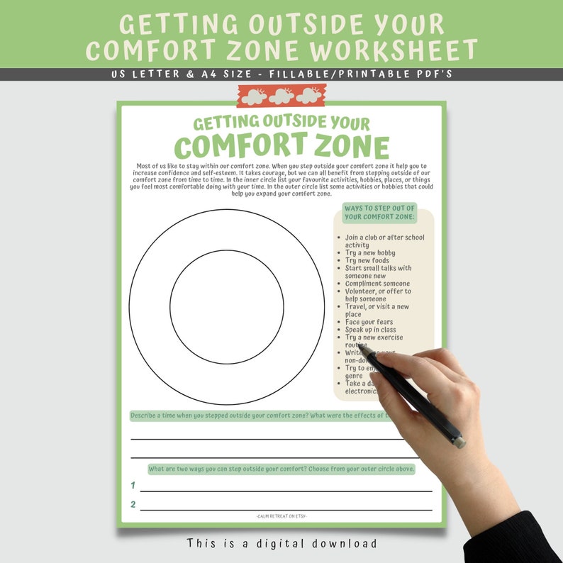 Self-esteem Fillable Worksheet, Getting Outside Your Comfort Zone, Self-esteem Worksheet ...