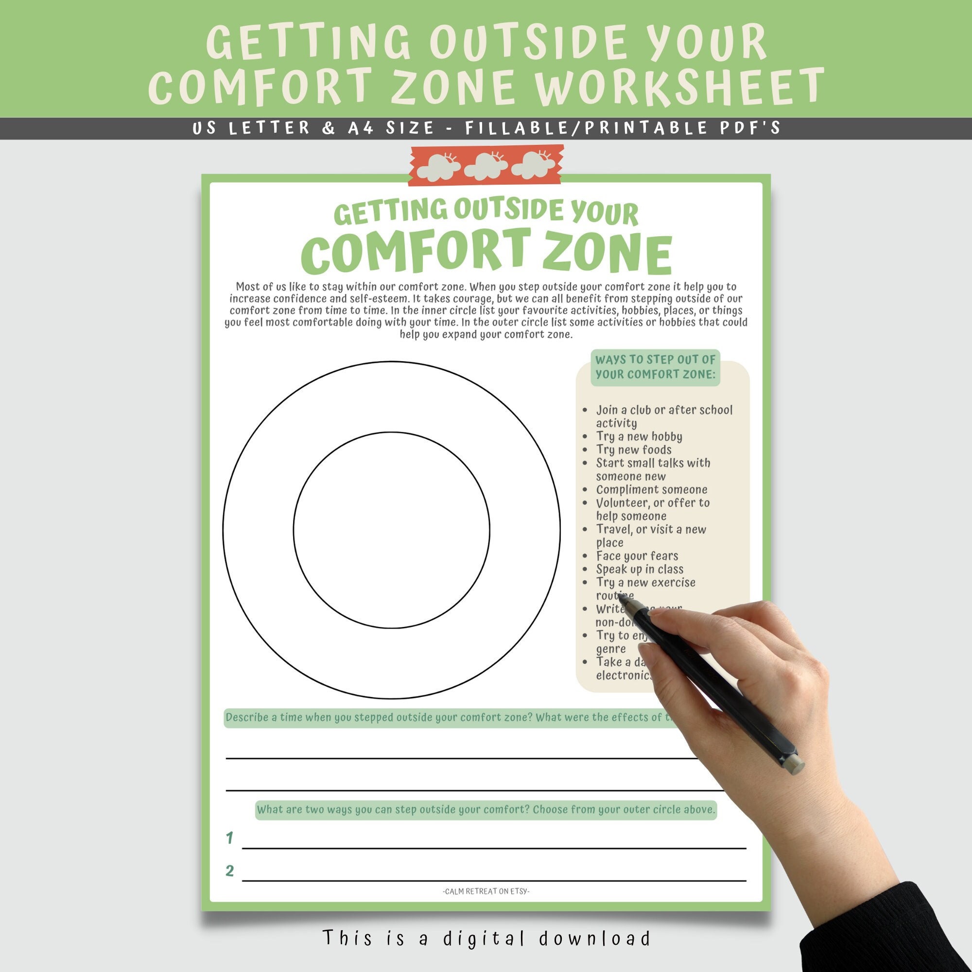 Self-esteem Worksheet: Comfort Zone Activity (digital Download) - Etsy
