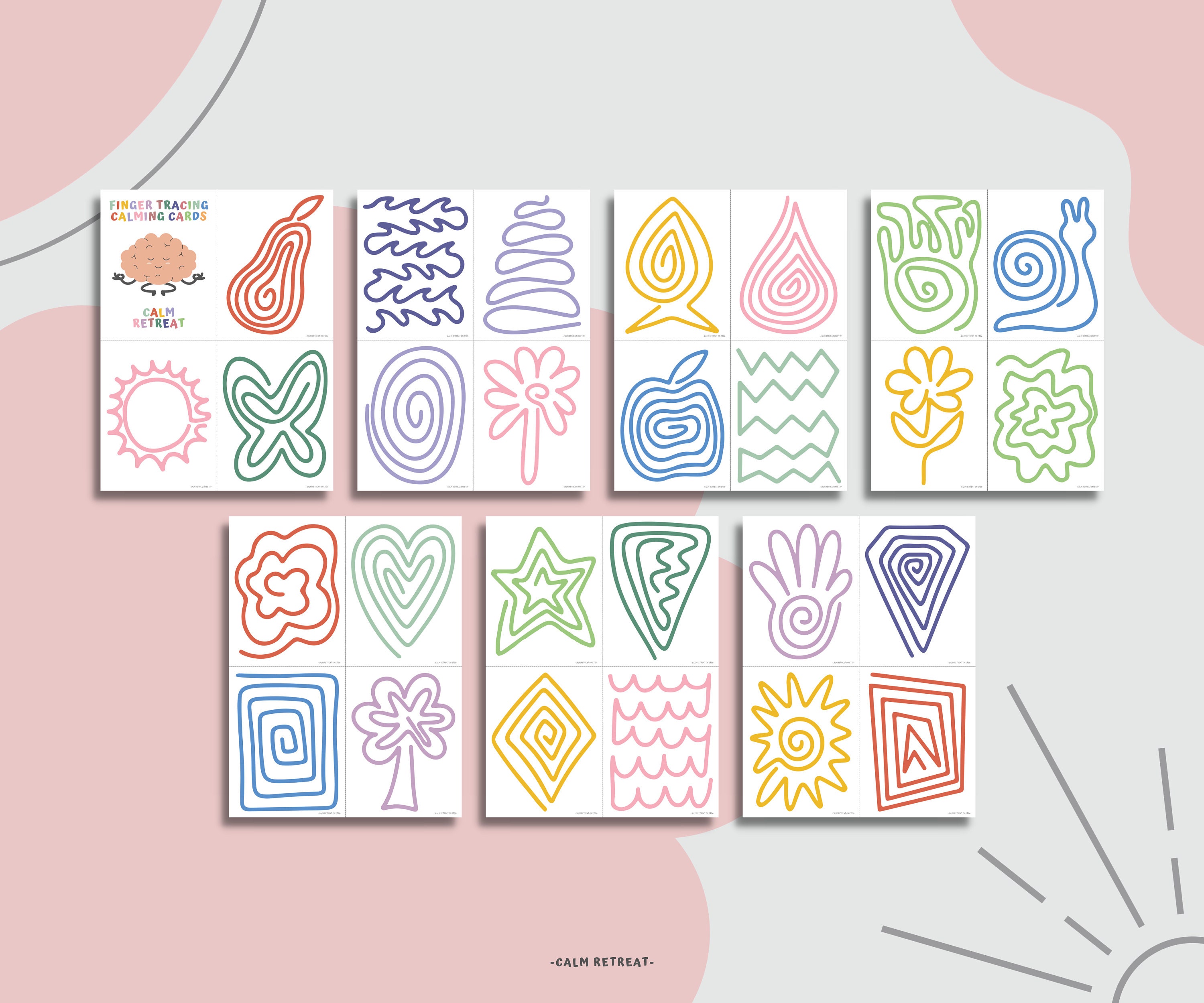 Finger Tracing Calming Cards, Printable Mindfulness Flash Cards, Calm ...