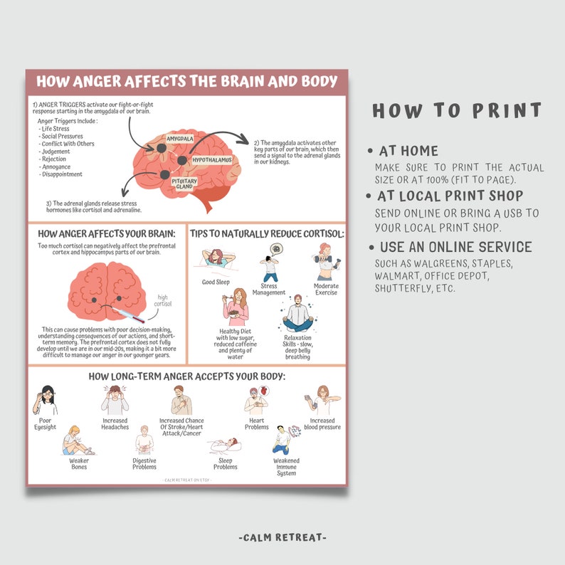 Anger Affects on Brain & Body Handout for Kids Teens, Mental Health ...