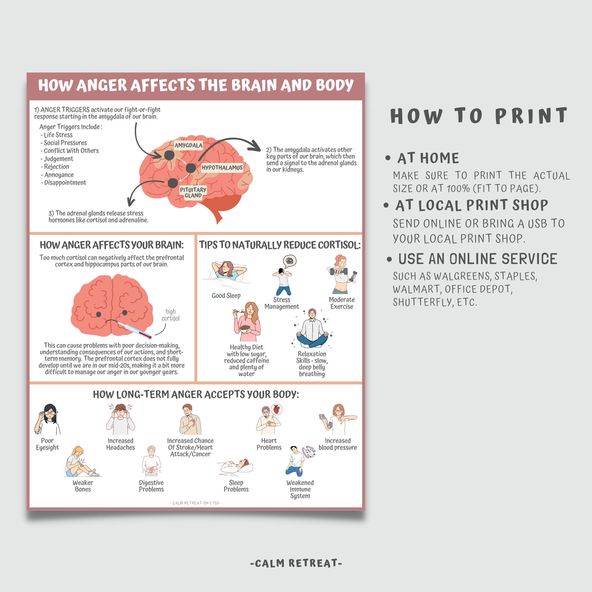 Anger Affects on Brain & Body Handout for Kids Teens, Mental Health ...