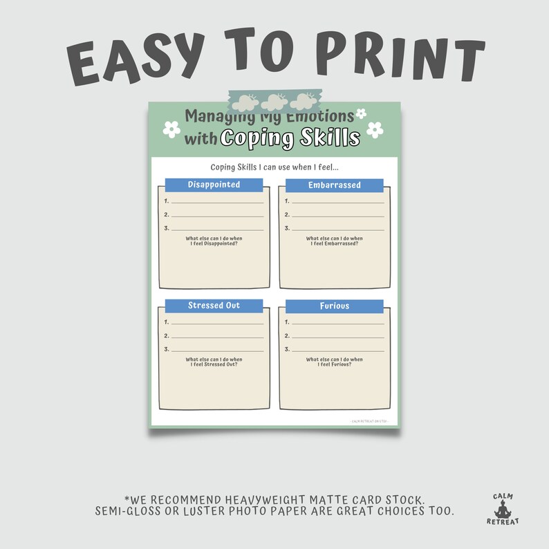Managing Emotions & Feelings With Coping Skills 5 Pg Worksheets for ...