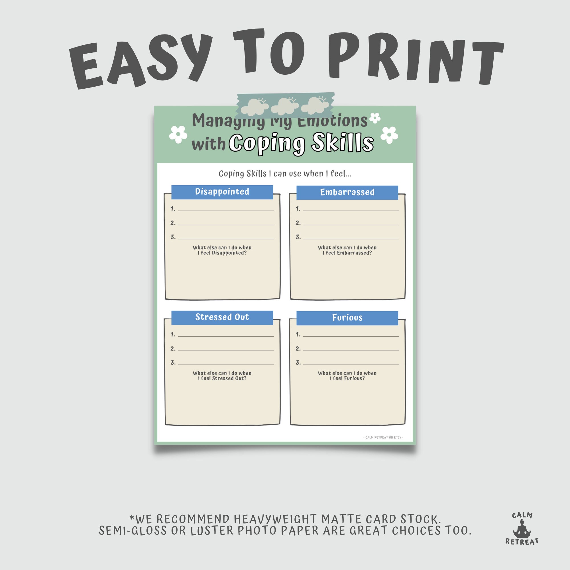 Managing Emotions & Feelings With Coping Skills 5 Pg Worksheets for ...