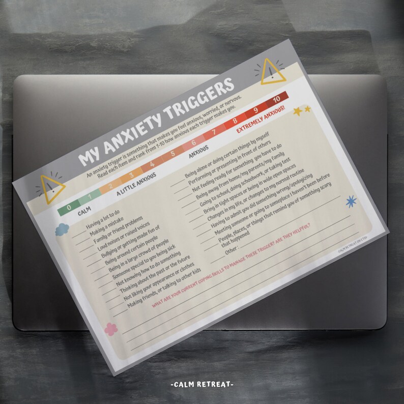 Anxiety Triggers Fillable Worksheet Kids Children With Anxiety Scale ...