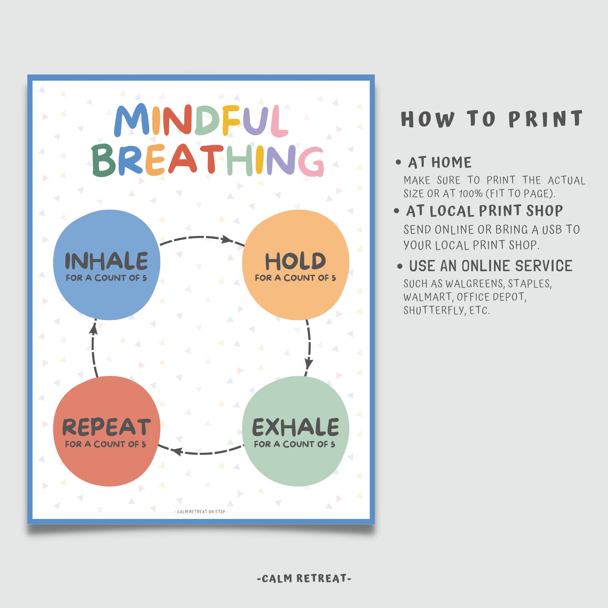 Mindful Breathing Poster, Calming Corner, Feeling Poster, Therapy ...