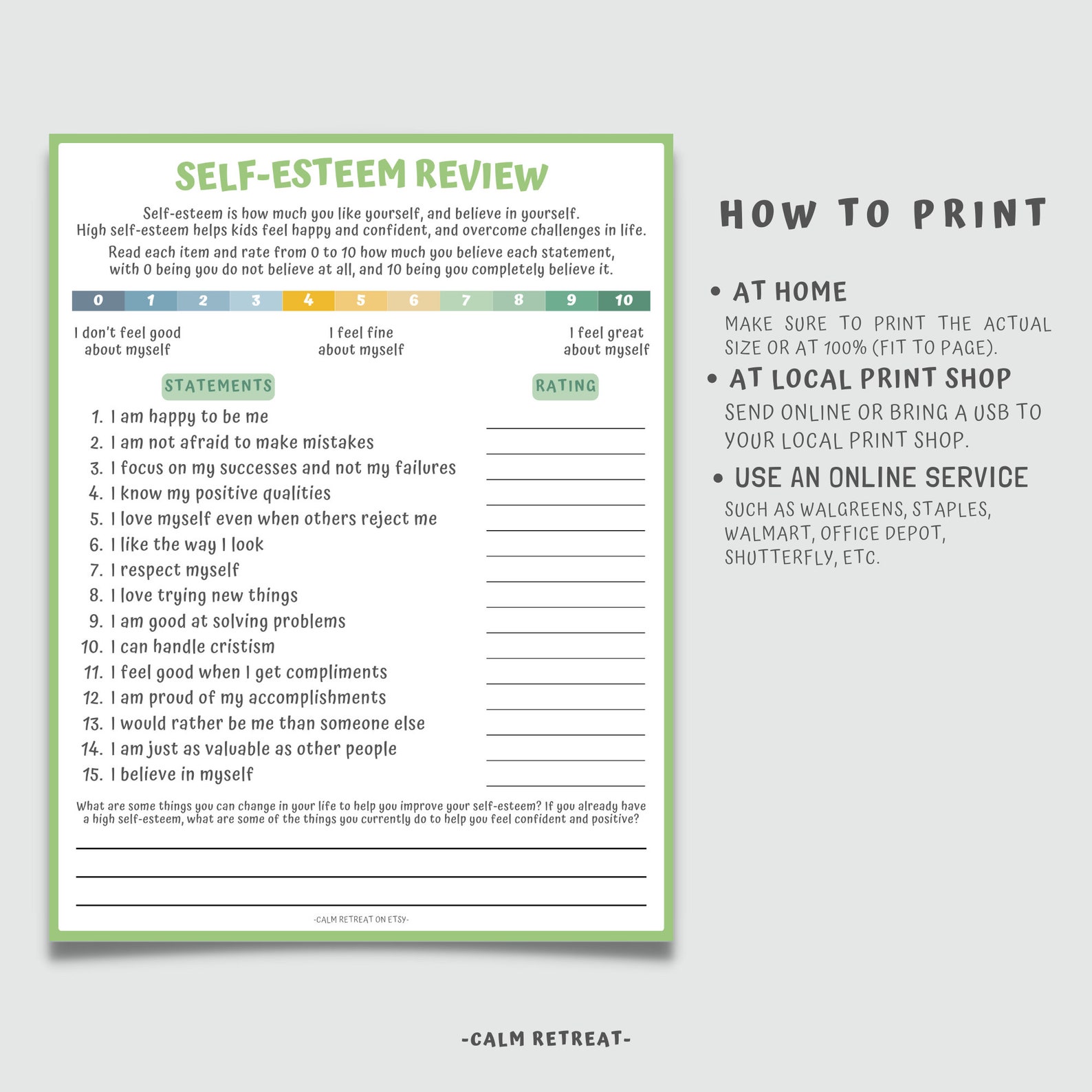 Self-esteem Review Worksheet: Mental Health Activity for Kids & Teens ...