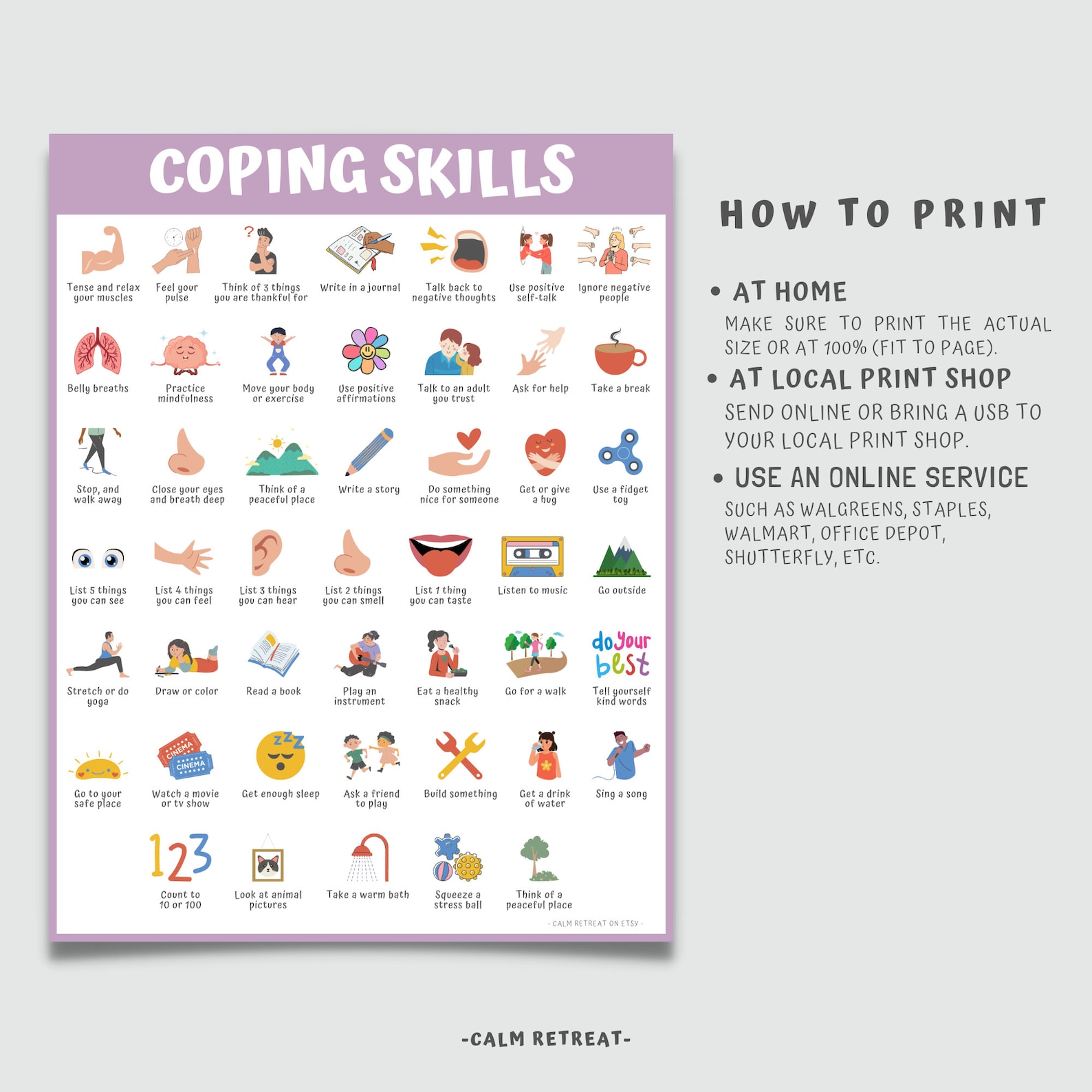 Coping Skills Alphabet Printable, Coping Skill, Therapy Office Decor ...