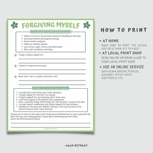 Self-esteem Fillable Worksheet for Kids Teens, Forgiving Myself, Self ...