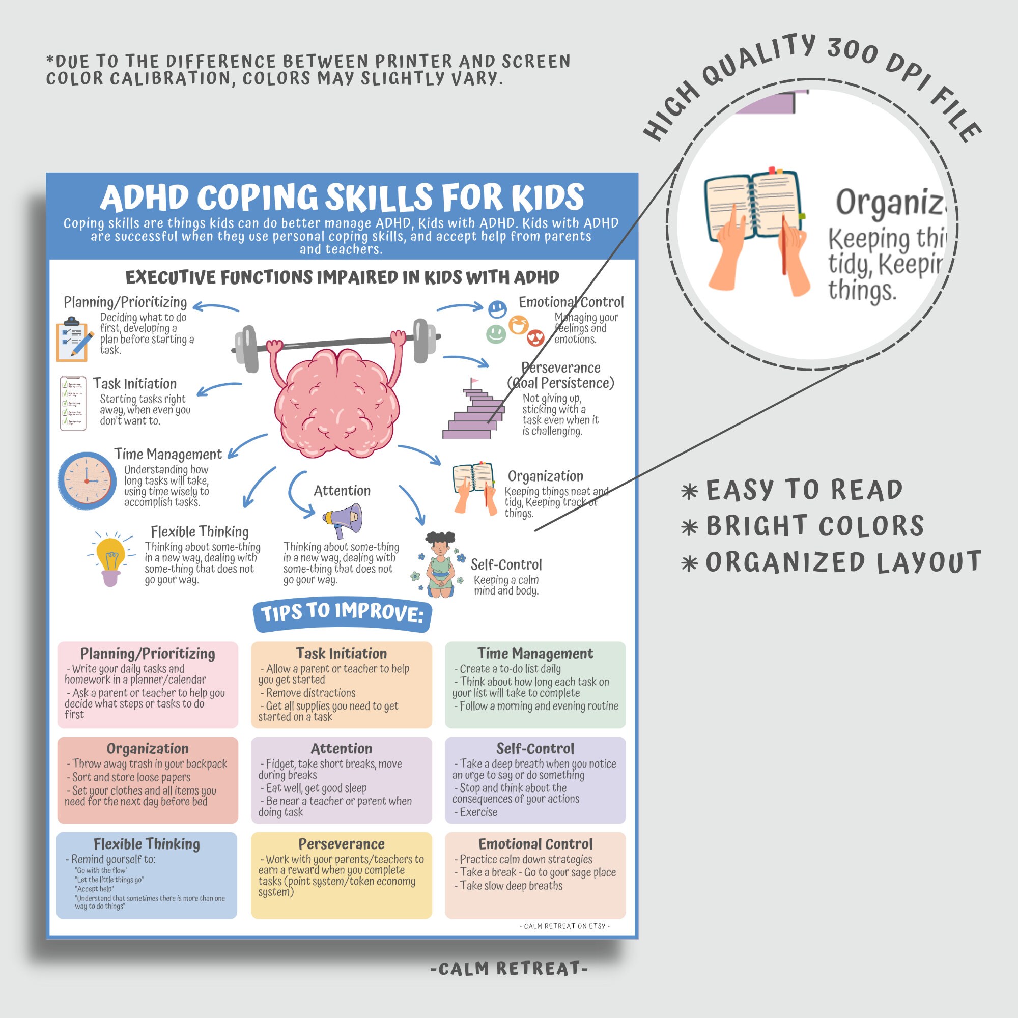 ADHD Coping Skills Handout for Kids, Executive Functioning Skills ...