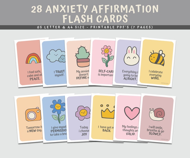 28 Anxiety Coping Affirmations Cards, Anxiety Coping Statements for ...