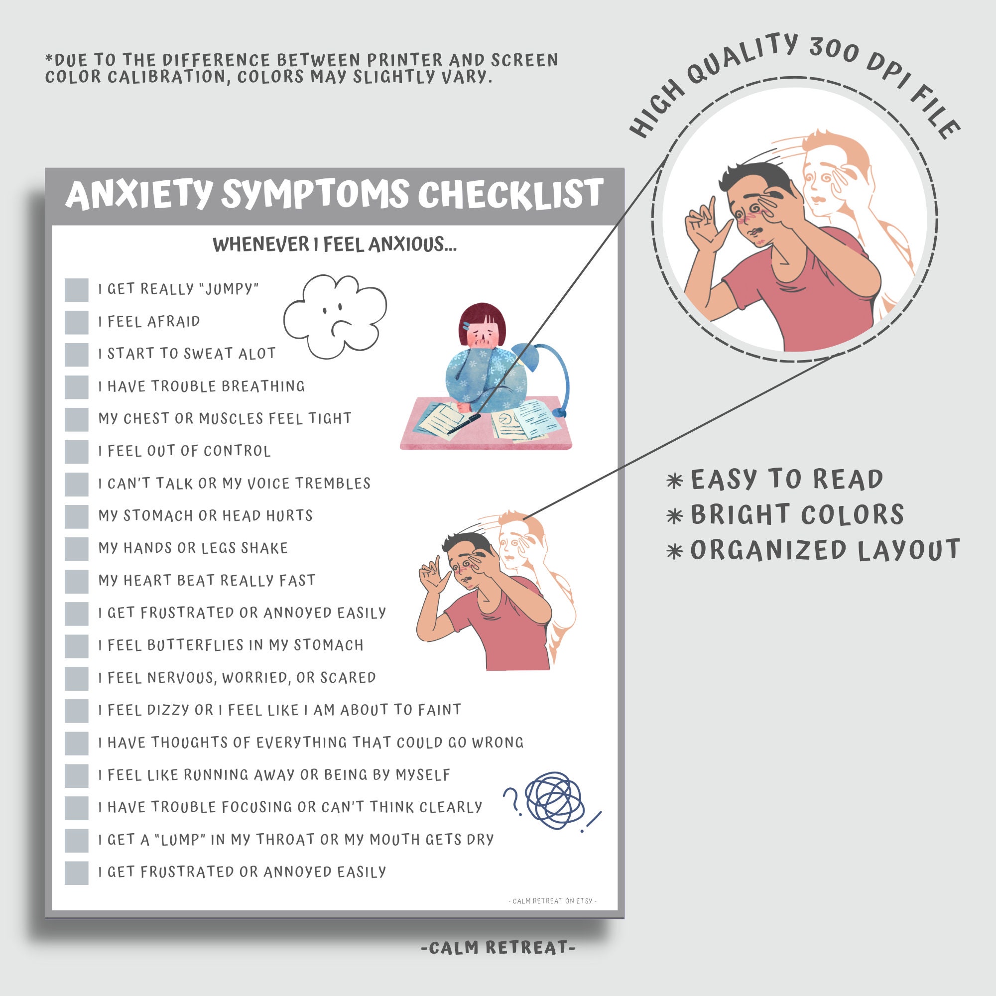 Anxiety Symptoms Checklist Worksheet for Kids & Teens, Worry Anxiety ...