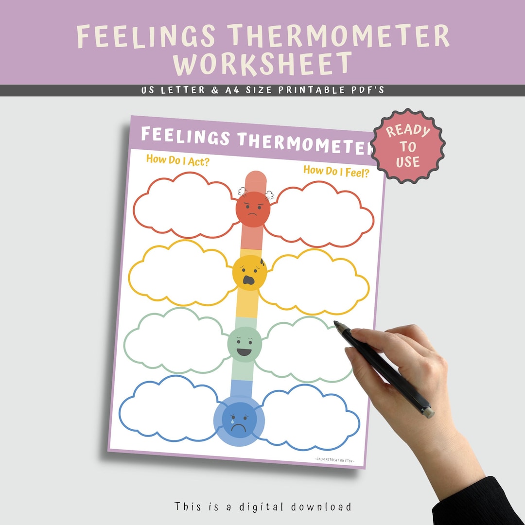 Feelings Thermometer Worksheet, Coping Skills Worksheets for Kids ...