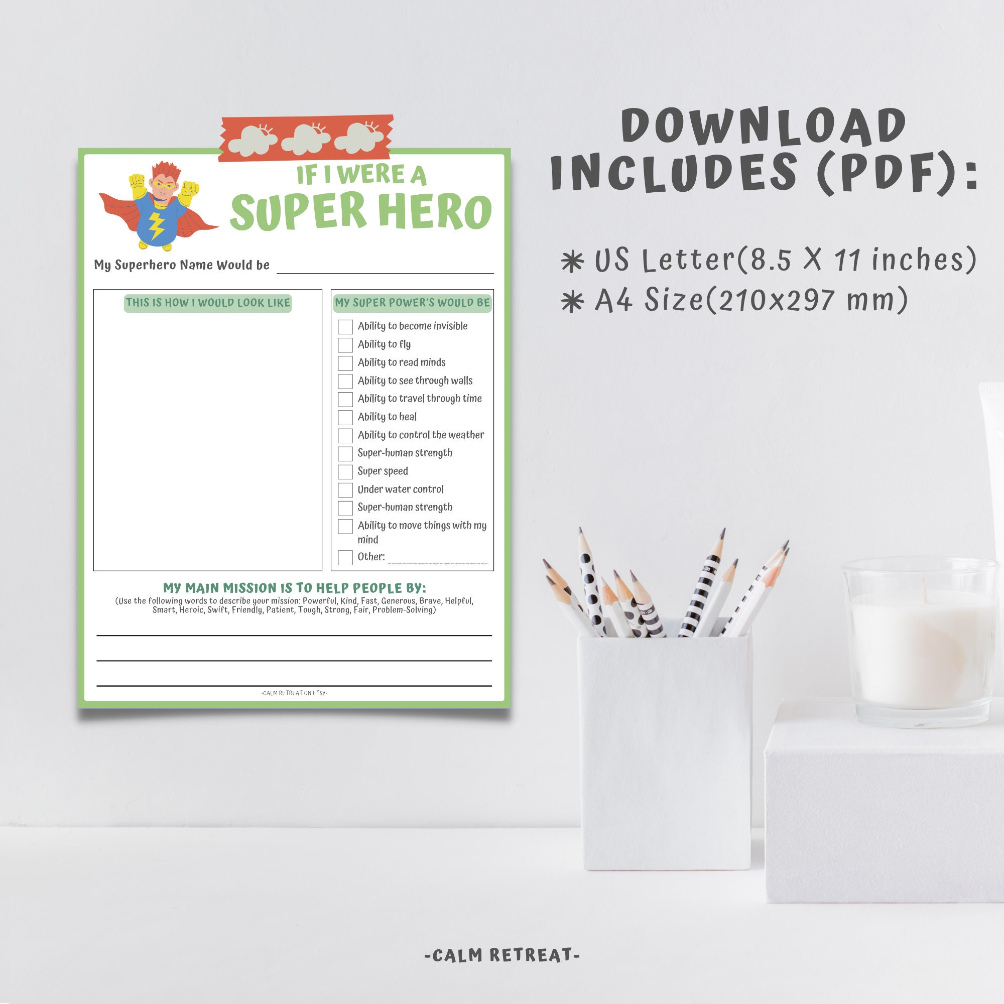 Self-esteem Fillable Worksheet If I Were A Superhero PDF - Etsy