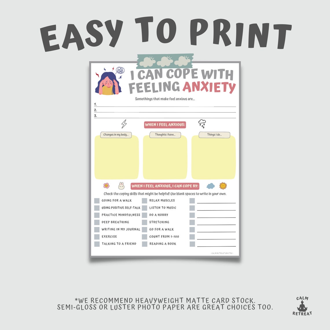 Anxiety Coping Skills Worksheet for Kids & Teens (digital Download) - Etsy