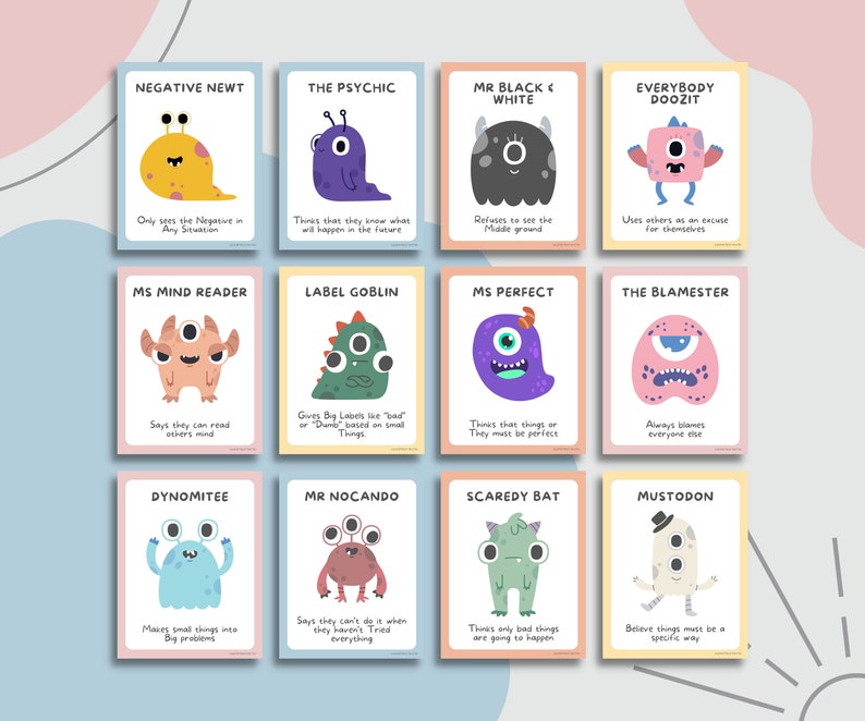 Thought Monster Flashcards: Mental Health Tool for Kids & Teens (PDF ...
