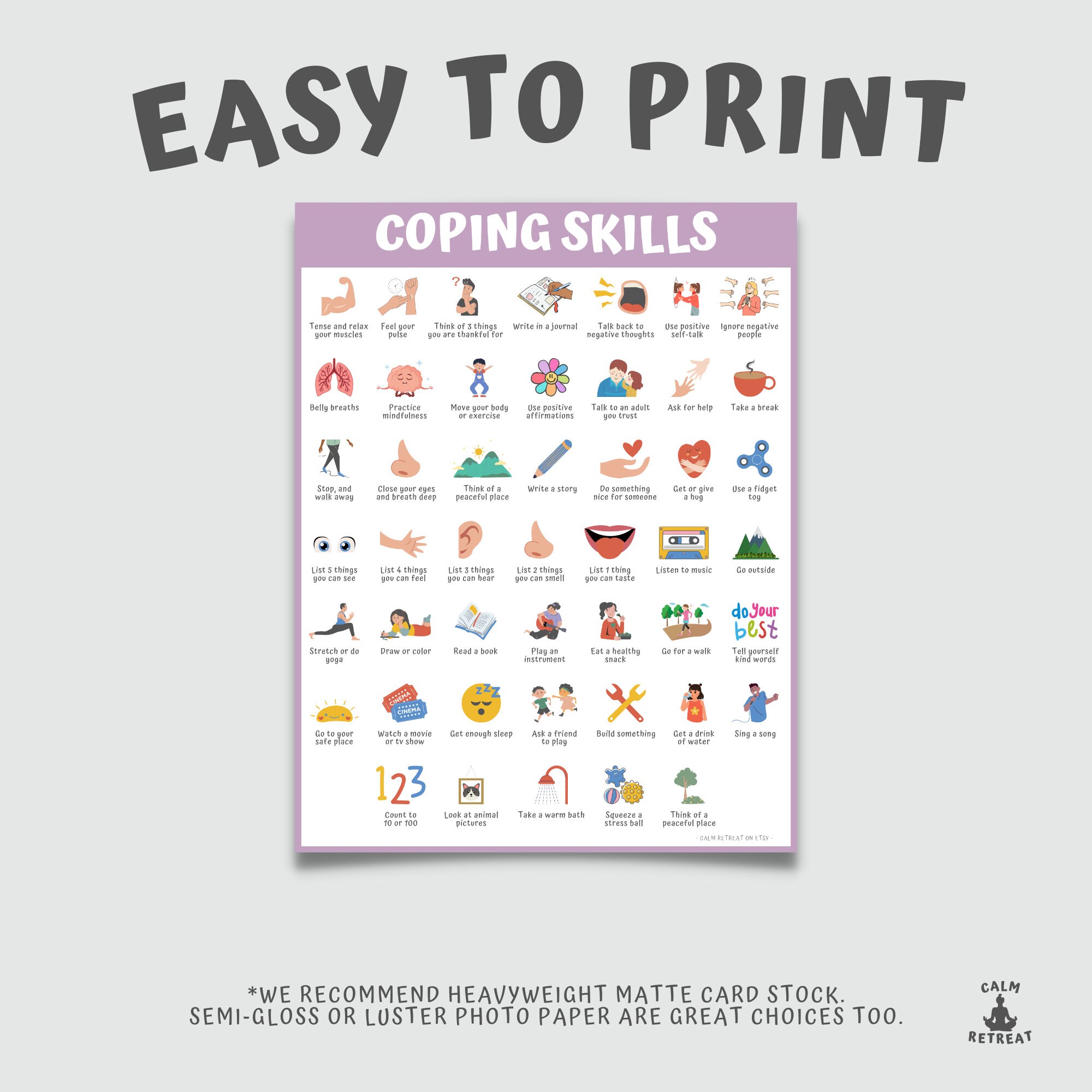 Coping Skills Alphabet Printable, Coping Skill, Therapy Office Decor ...