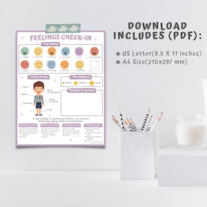 Feelings Check-in Worksheet for Kids: Emotions Emojis, SEL Therapy (PDF ...