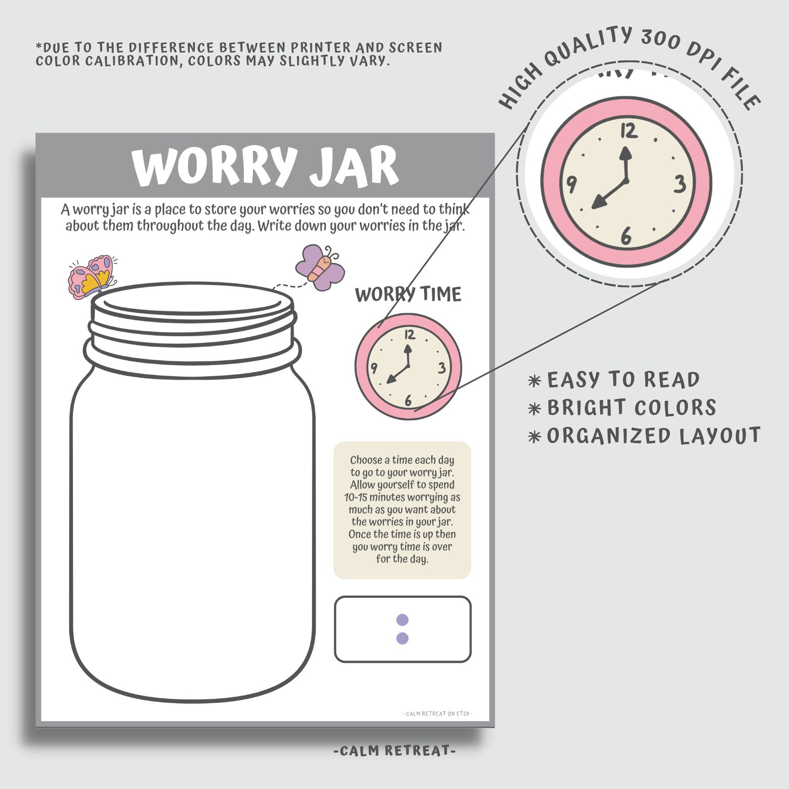 Worry Jar Fillable Worksheet for Kids Children, Printable Therapy ...