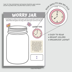 Worry Jar Fillable Worksheet for Kids Children, Printable Therapy ...