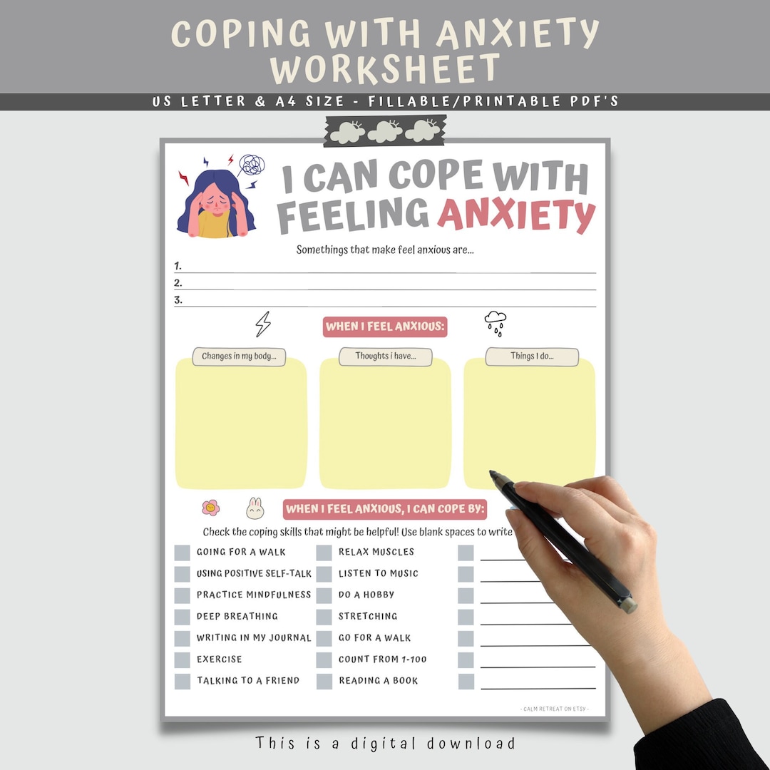 Anxiety Coping Skills Fillable Worksheet for Kids & Teens, Printable ...