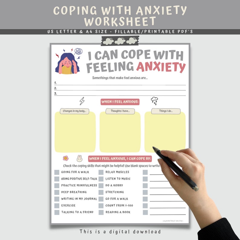 Anxiety Coping Skills Fillable Worksheet for Kids & Teens, Printable ...