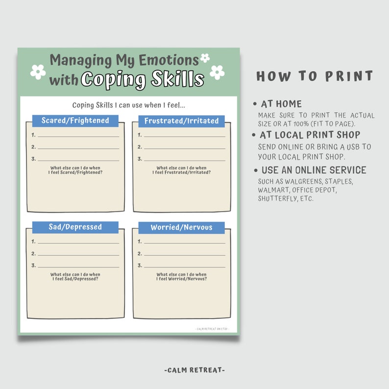 Managing Emotions & Feelings With Coping Skills 5 Pg Worksheets for ...