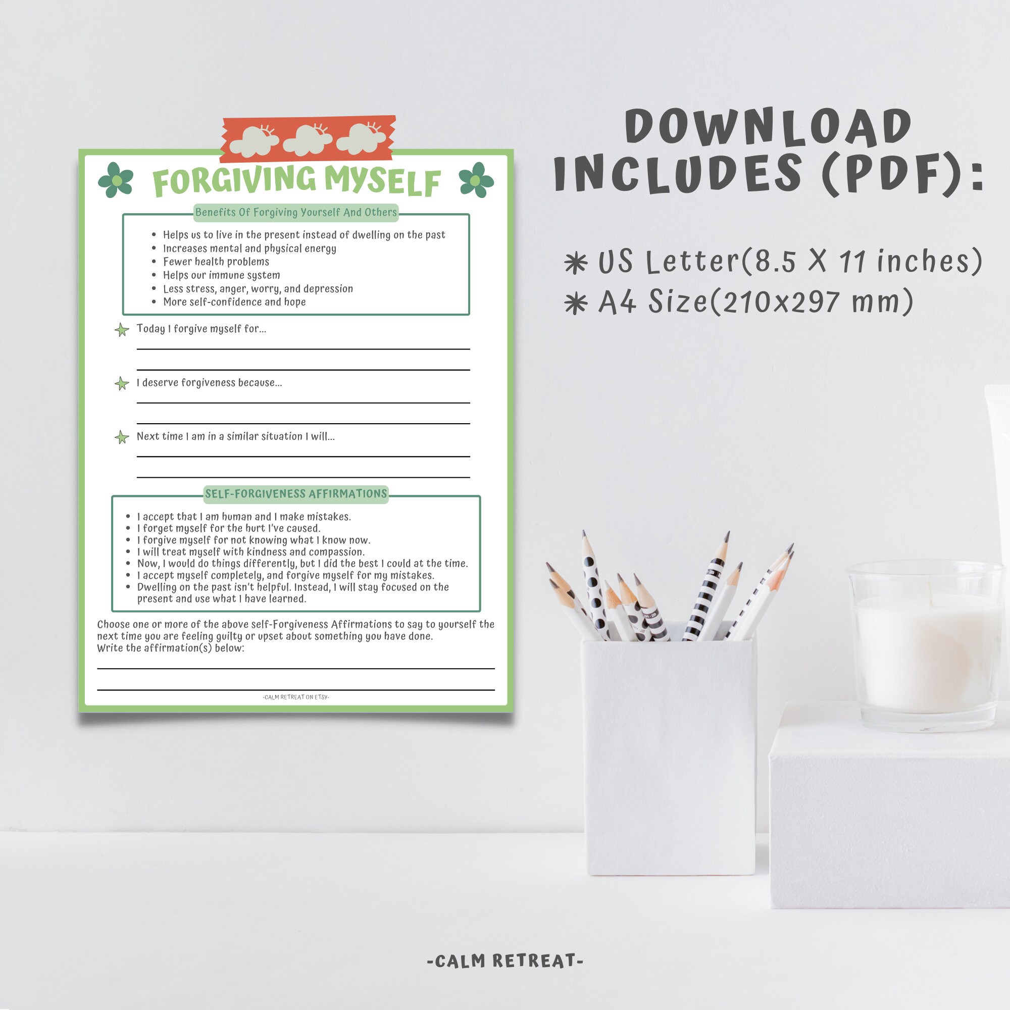 Self-esteem Fillable Worksheet for Kids Teens, Forgiving Myself, Self ...