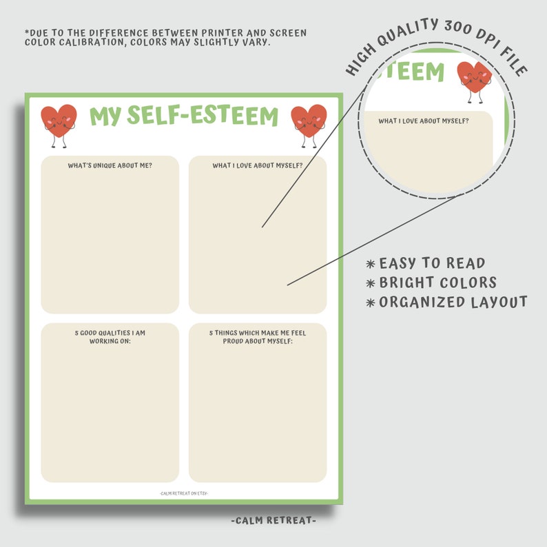 My Self-esteem Fillable Worksheet for Kids Teens, Forgiving Myself ...