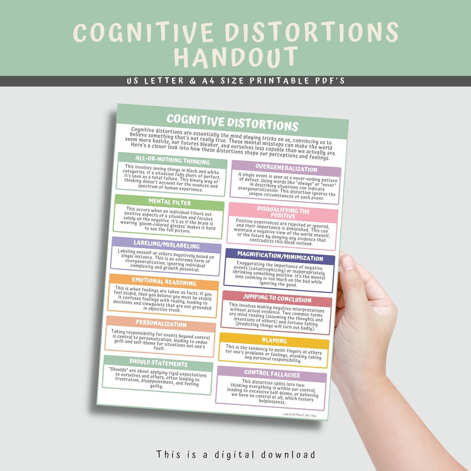 Cognitive Distortions Handout, - Etsy