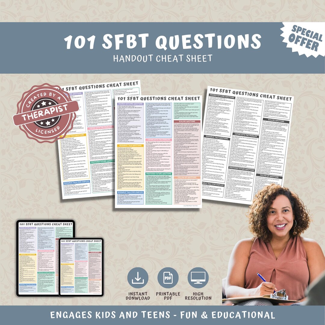 SFBT Therapy Cheat Sheet: Solution Focused Therapy Questions for ...