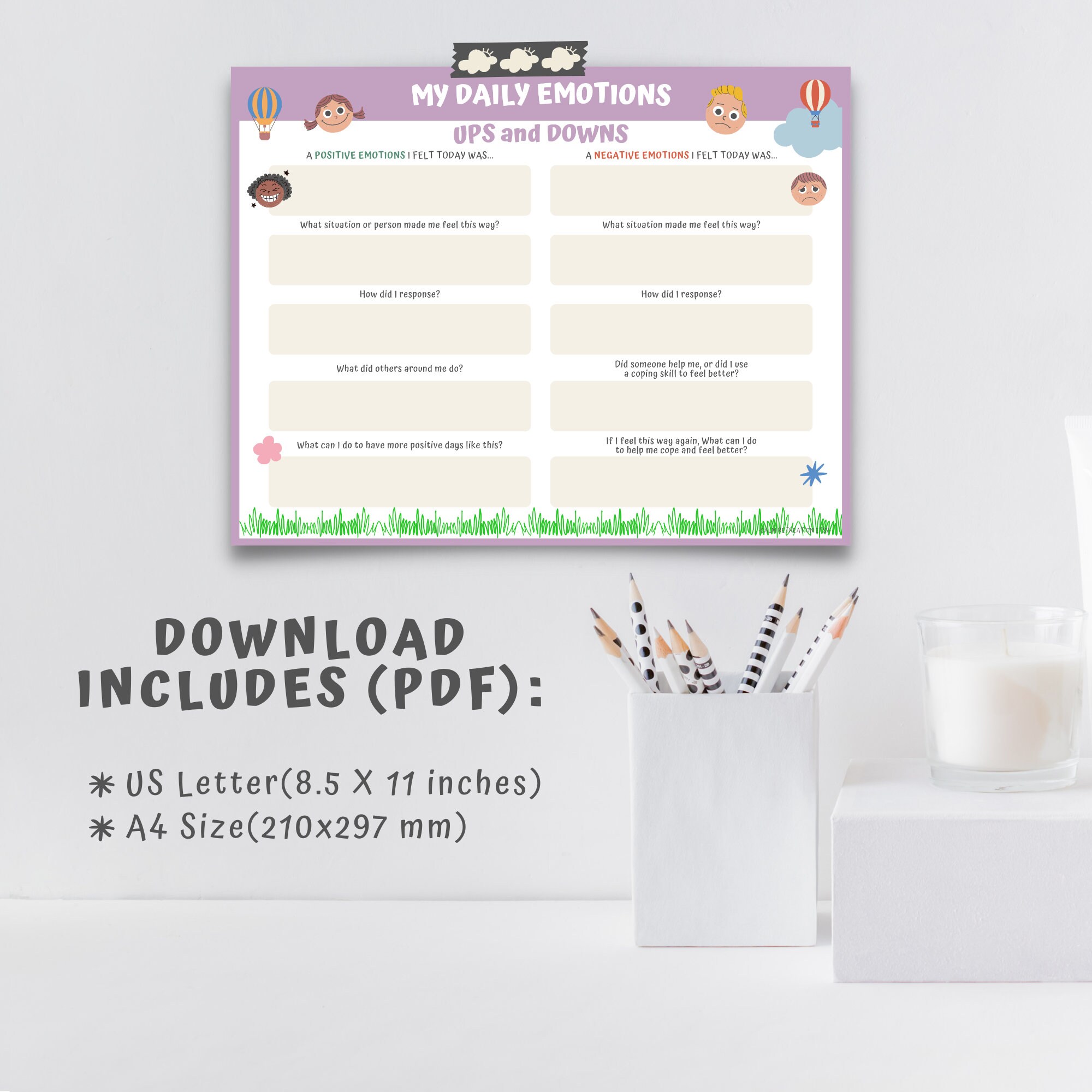 Daily Emotions Worksheet, Coping Skills Worksheets for Kids, Social ...