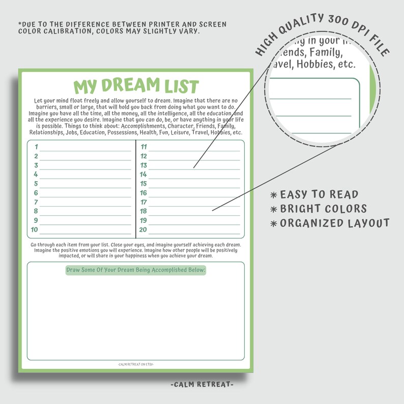My Dream List Worksheet: Fillable Self-esteem Activity (digital ...