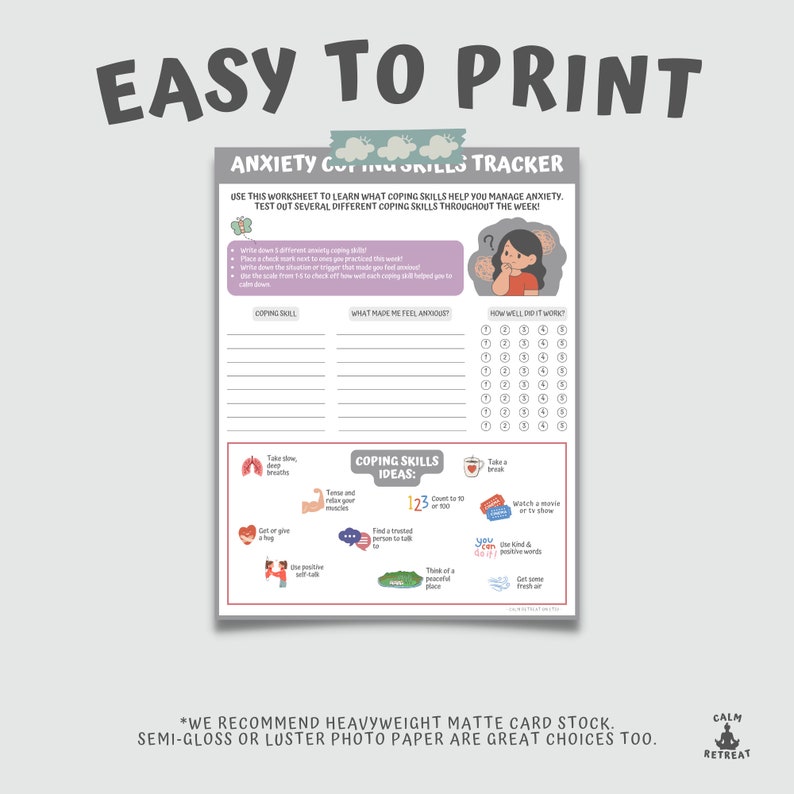 Anxiety Coping Skills Tracker Fillable Worksheet Kids, Mental Health ...