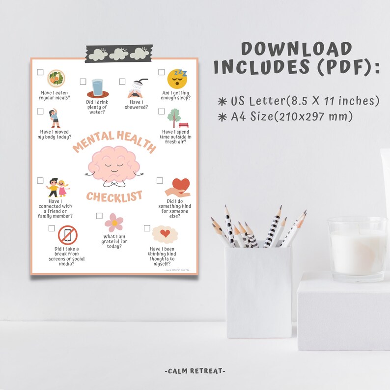 Mental Health Checklist for Kids and Teens, Therapy Worksheet, Child ...
