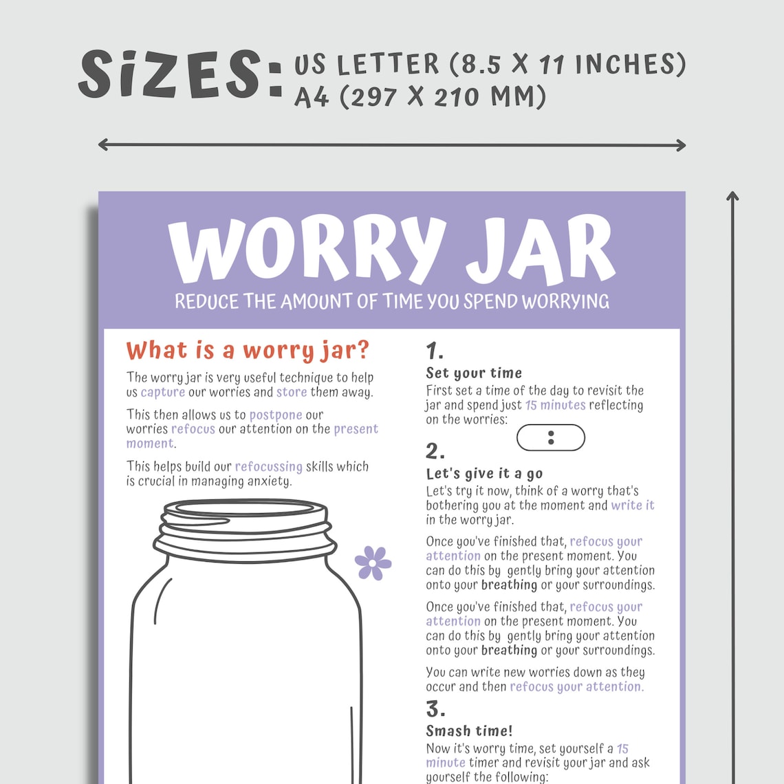 Worry Jar Handout Anxiety Management Technique Refocussing Skills for ...