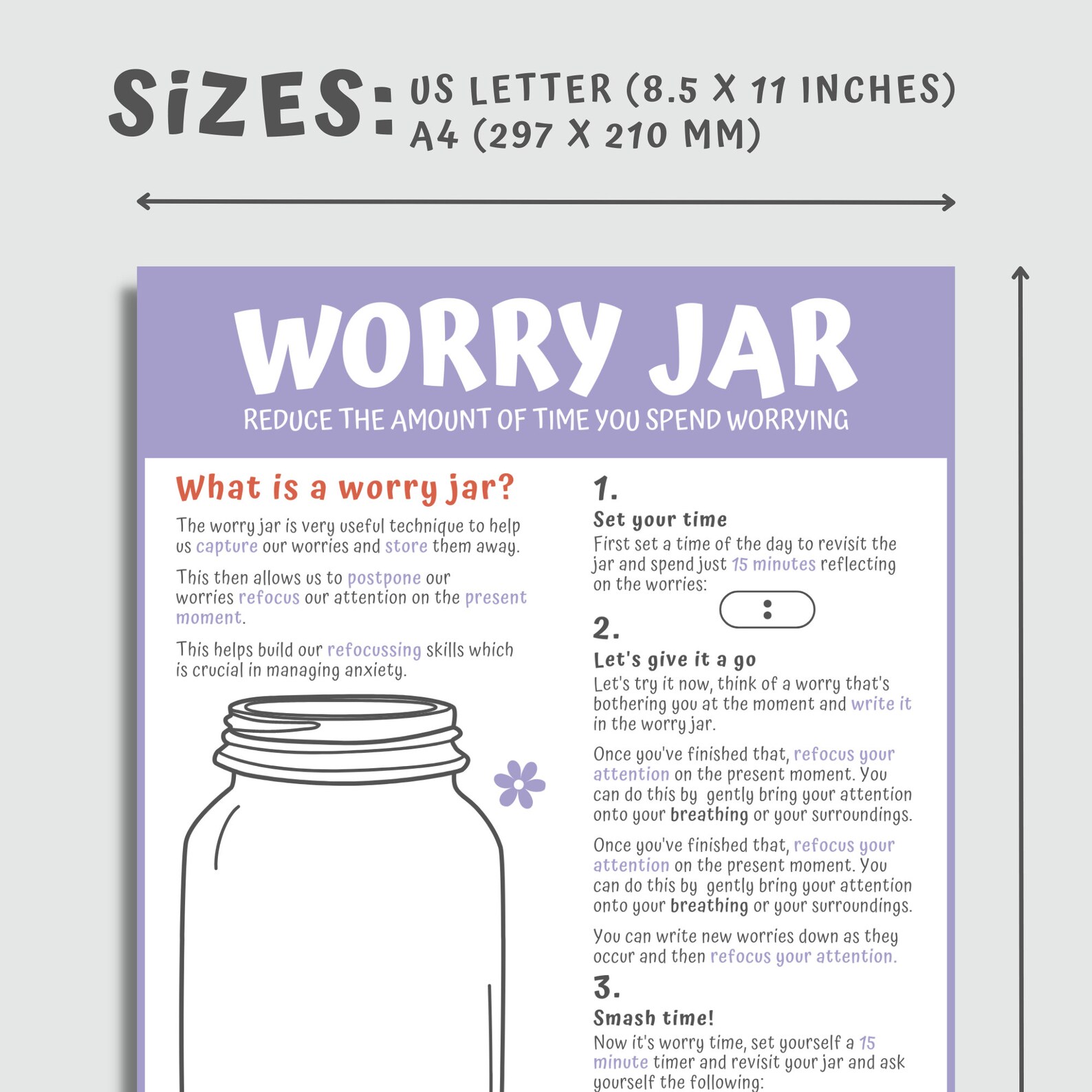 Worry Jar Handout - Anxiety Management Technique - Refocussing Skills ...