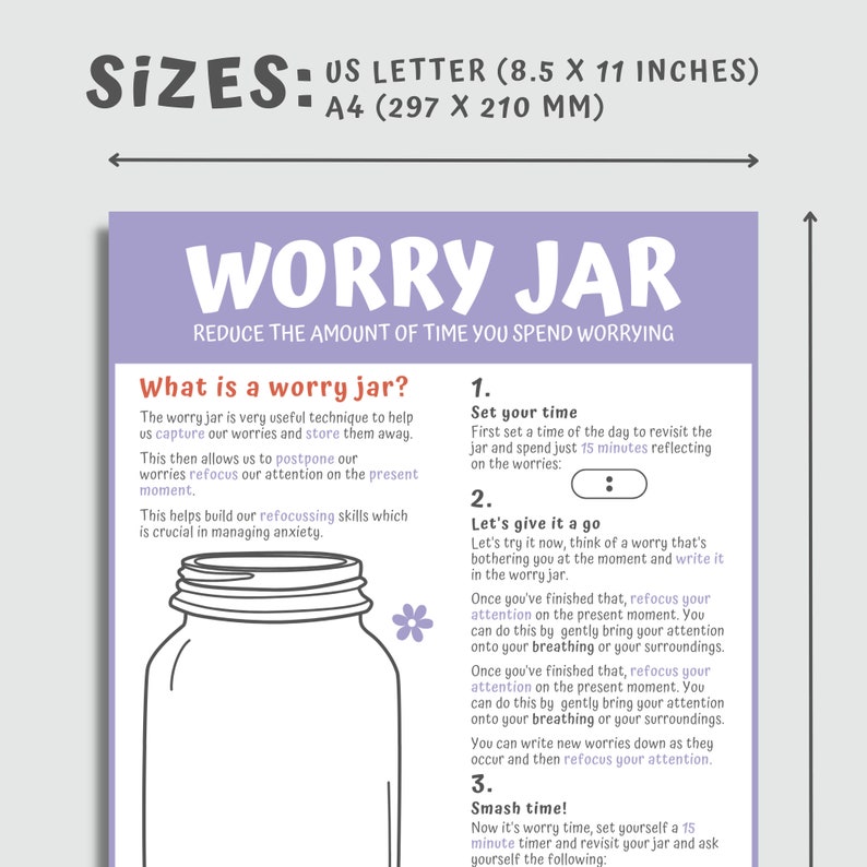 Worry Jar Handout - Anxiety Management Technique - Refocussing Skills ...