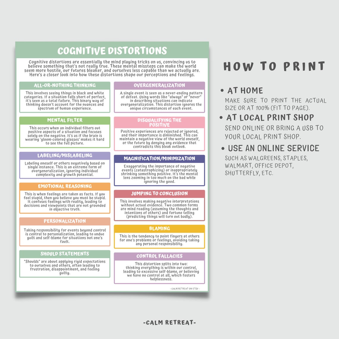 Cognitive Distortions Handout, - Etsy