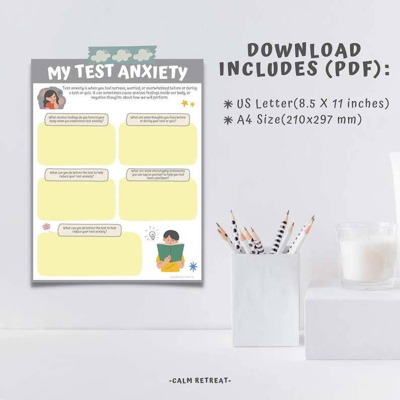 Test Anxiety Worksheet for Kids & Teens: Therapy Counseling (digital ...