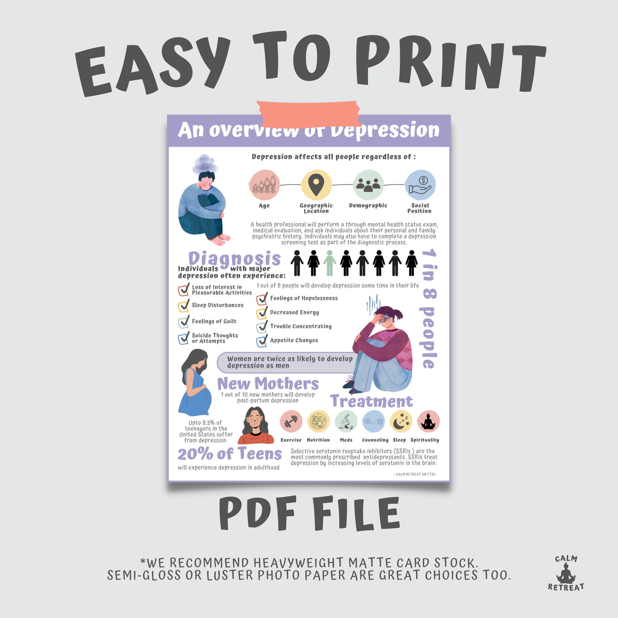 An Overview of Depression Handout, Therapy Office Decor, Depression ...