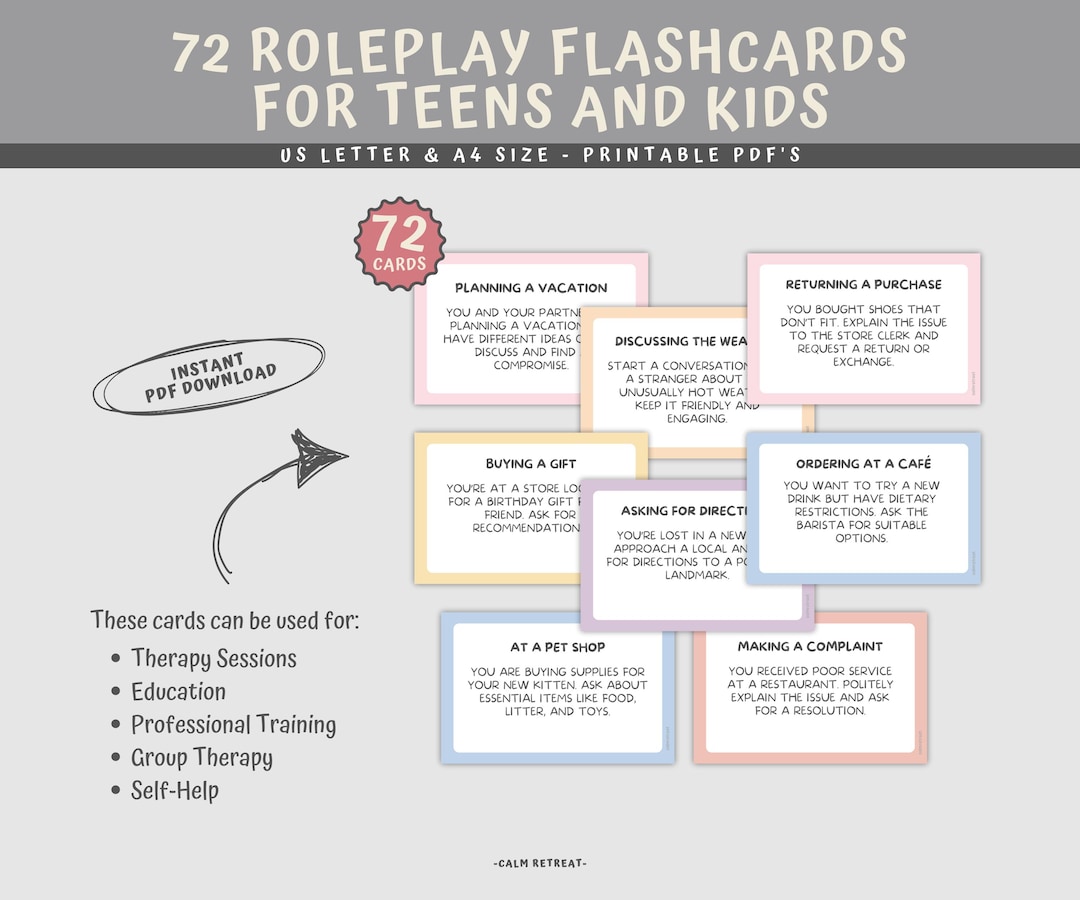 72 Roleplay Flashcards: Therapy & Social Skills (digital Download) - Etsy